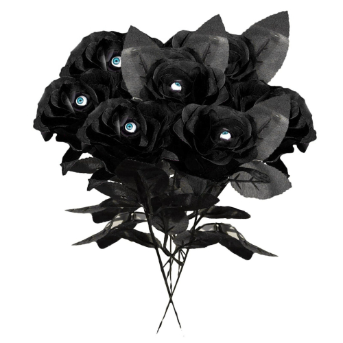 Halloween Roses with Eyeballs Black Flower with Stem Artificial Rose ...