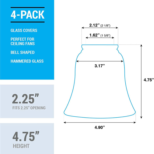 4PCS Ceiling Fan Light Covers, Glass Replacement Shades for Ceiling ...