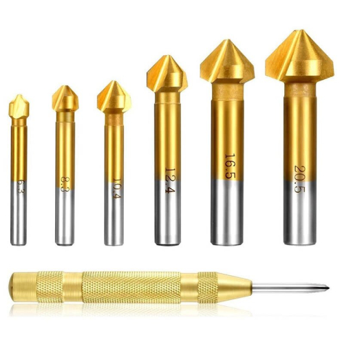 7-Piece 90 Countersink Set HSS Countersink Set, Titanium Coating, Diameter 6.3 - 20.5 mm ...
