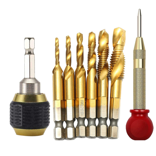 8 Pcs Titanium Combination Drill Tap Bit Set Spiral Tap Drill Bit Set ...