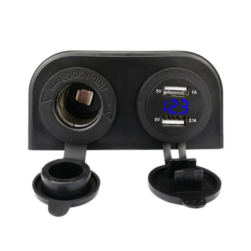 12-24V Dual USB Outlet Volt Power Outlet with Blue LED Voltage Display ...