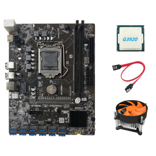 B250C BTC Mining Motherboard with G3920 or G3930 CPU CPU+SATA Cable+Fan 12XPCIE to USB3.0 ...