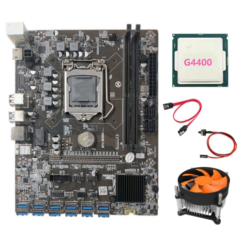 B250C Mining Motherboard with Fan+G4400 CPU+Switch Cable+SATA Cable 12 PCIE to USB3.0 GPU Slot ...
