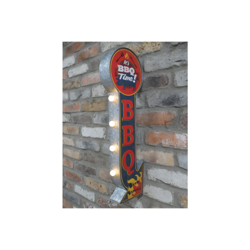 BBQ Light Up Sign Tin Metal Arrow Barbecue Grill Wall Mounted LED on OnBuy