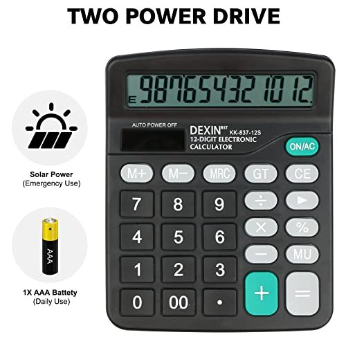 Desk Calculator, Envysun Compact 12-Digit Solar Battery Office ...