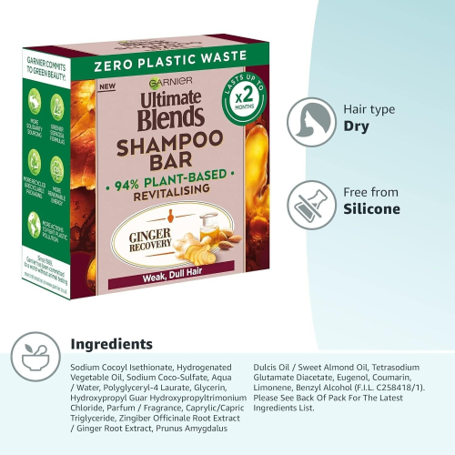 Garnier Ultimate Blends Shampoo Bar Ginger Recovery For weak, Dull Hair ...