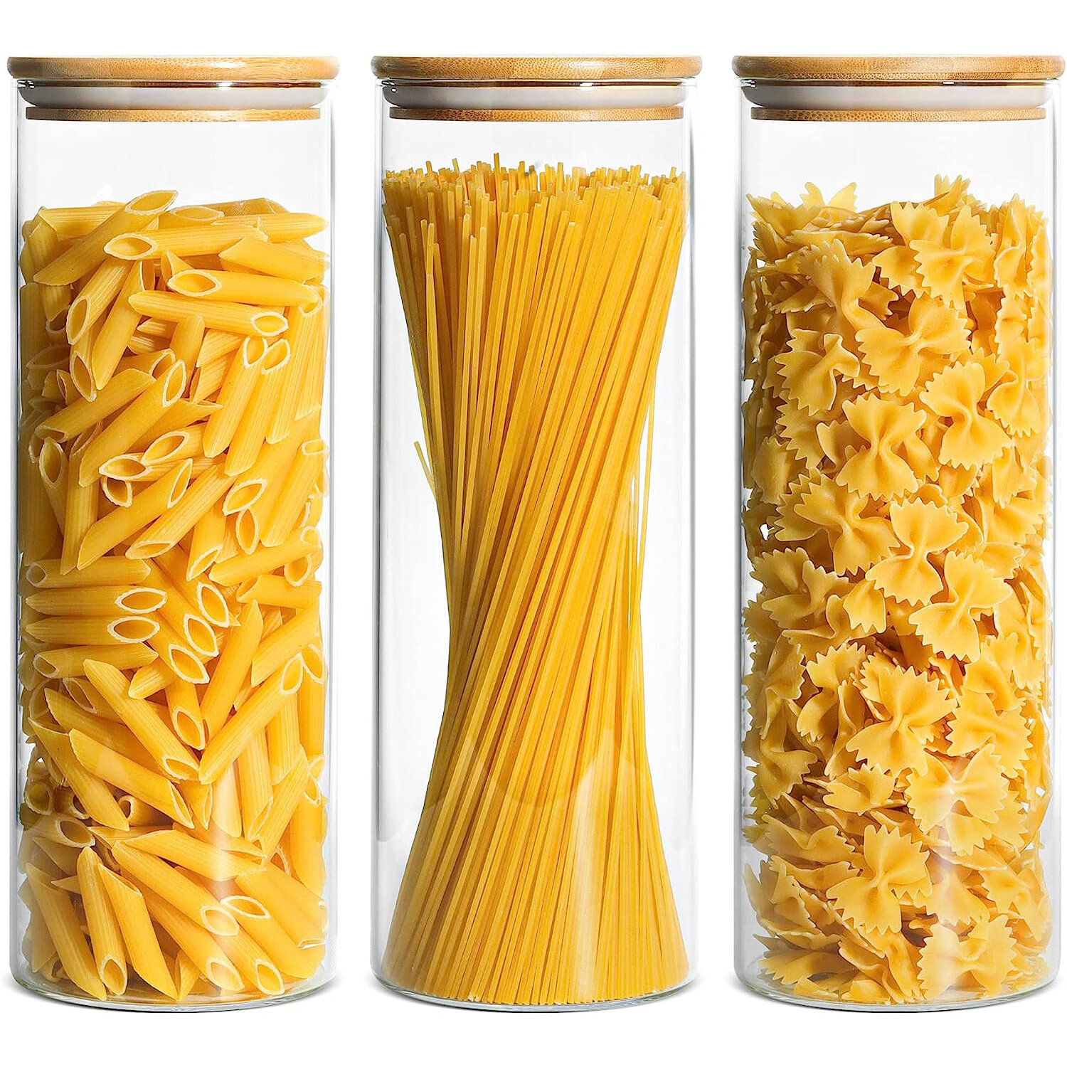 2000ml Glass Spaghetti Pasta Storage Container with Lids Set of 3, Tall Clear Airtight Food ...