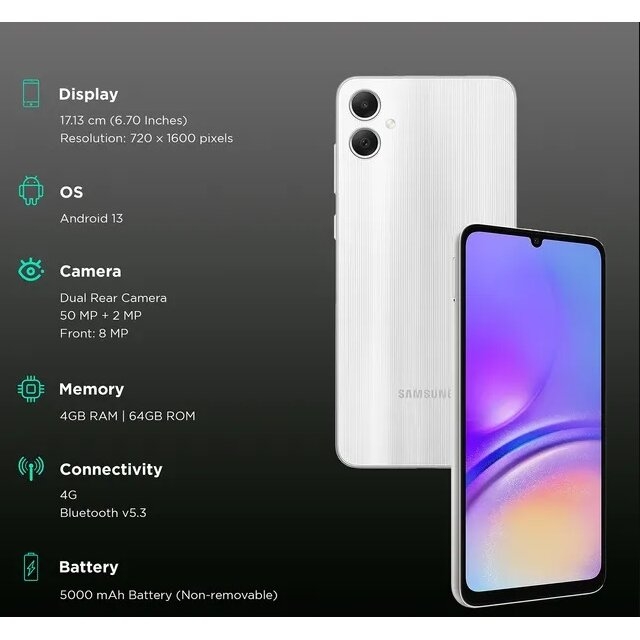 Samsung Galaxy A05 SM-A055F/DS 4GB 128GB Dual Sim Unlocked Black on OnBuy