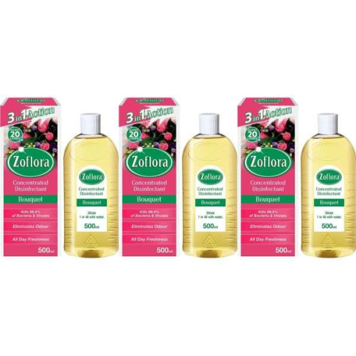 Zoflora 3in1 Action Concentrated Disinfectant Bouquet 500ml (Pack of 3 ...