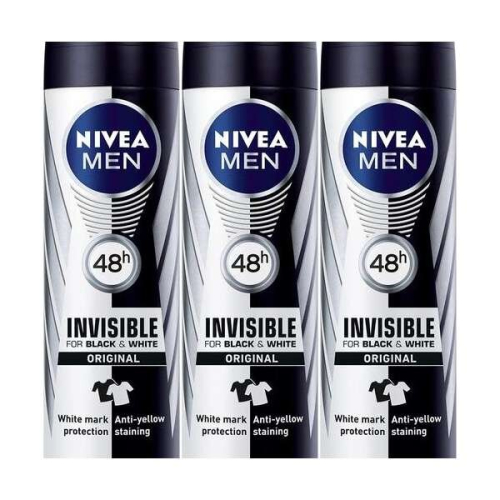 NIVEA MEN INVISIBLE BLACK & WHITE ANTIPERSPIRANT SPRAY - 150ML (Pack of ...