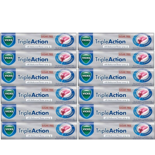 VICKS Triple Action Sugar Free Lozenges BlackCurrant 42GM (Pack of 12 ...