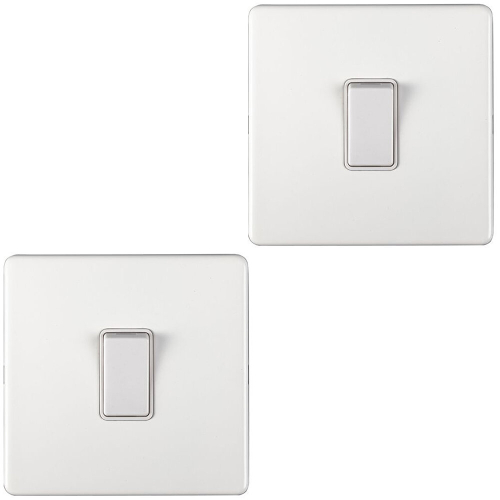 2 PACK 1 Gang Single 10A INTERMEDIATE Light Switch SCREWLESS MATT WHITE ...