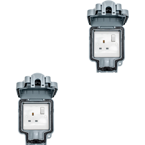 2 PACK IP66 Outdoor 1 Gang Single Switched 13A UK Plug Socket Garden ...