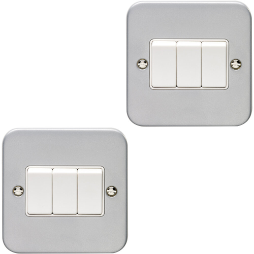 2 PACK 3 Gang Triple Light Switch 2 Way 10A HEAVY DUTY METAL CLAD ...