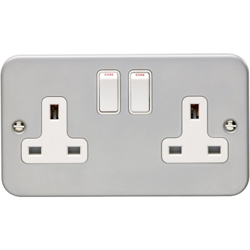 2 Gang Double 13A Switched UK Plug Socket HEAVY DUTY METAL CLAD Power ...