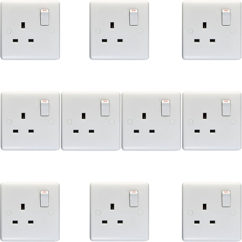 10 PACK 1 Gang Double Pole 13A Switched UK Plug Socket - WHITE Wall ...