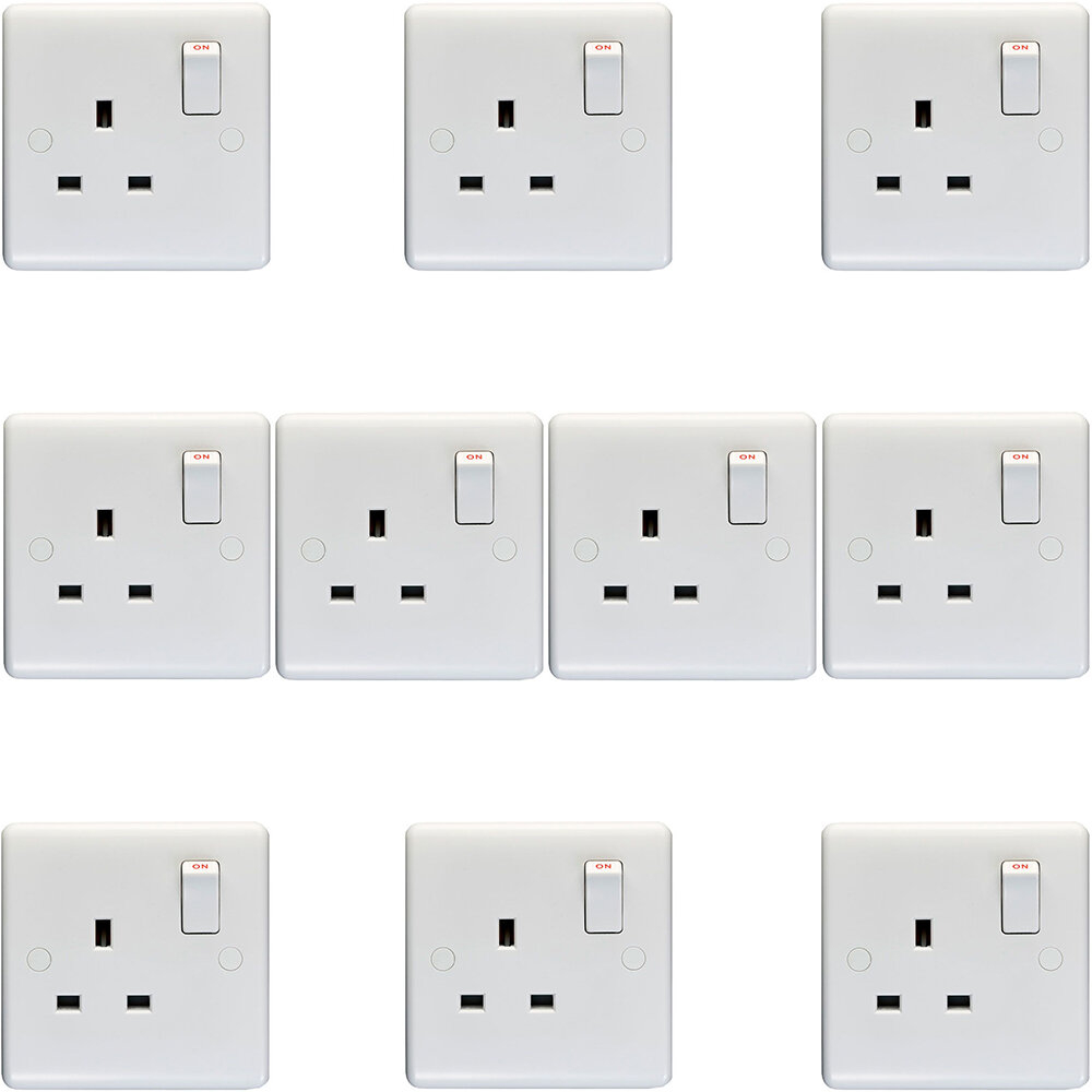 10 PACK 1 Gang Double Pole 13A Switched UK Plug Socket - WHITE Wall Power Outlet on OnBuy