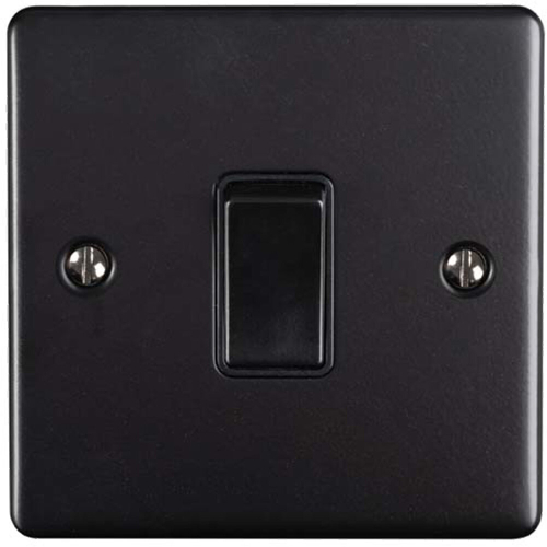1 Gang Single 10A INTERMEDIATE Light Switch MATT BLACK & BLACK Metal ...