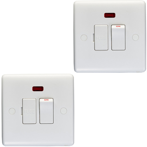 2 PACK 13A Switched Fuse Spur & Neon WHITE Mains Isolation Appliance ...