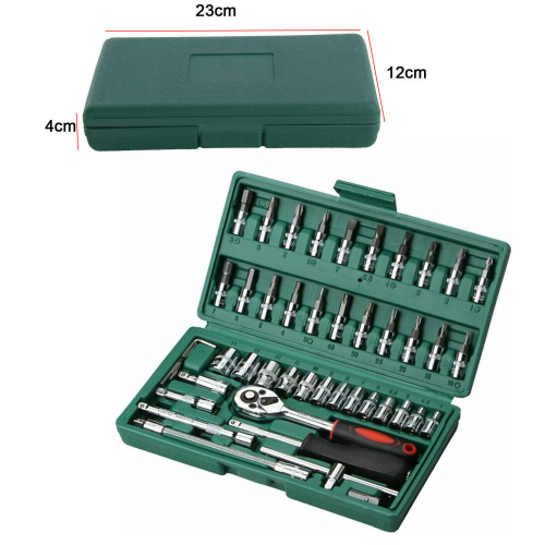 46pc 1/4" Drive Socket Set Ratchet Wrench Srewdriver Repair Tool with Bit Socket on OnBuy