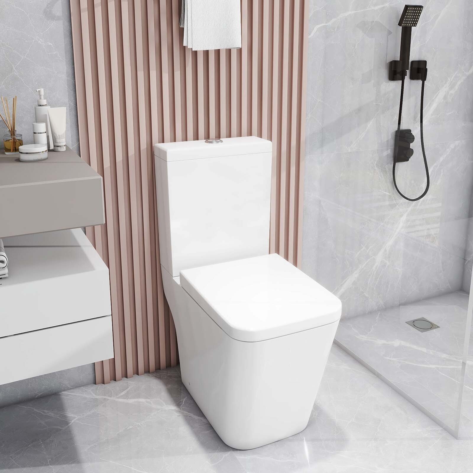 Rimless Close Coupled Toilet Bathroom Square Toilets Soft Close WC Seat ...