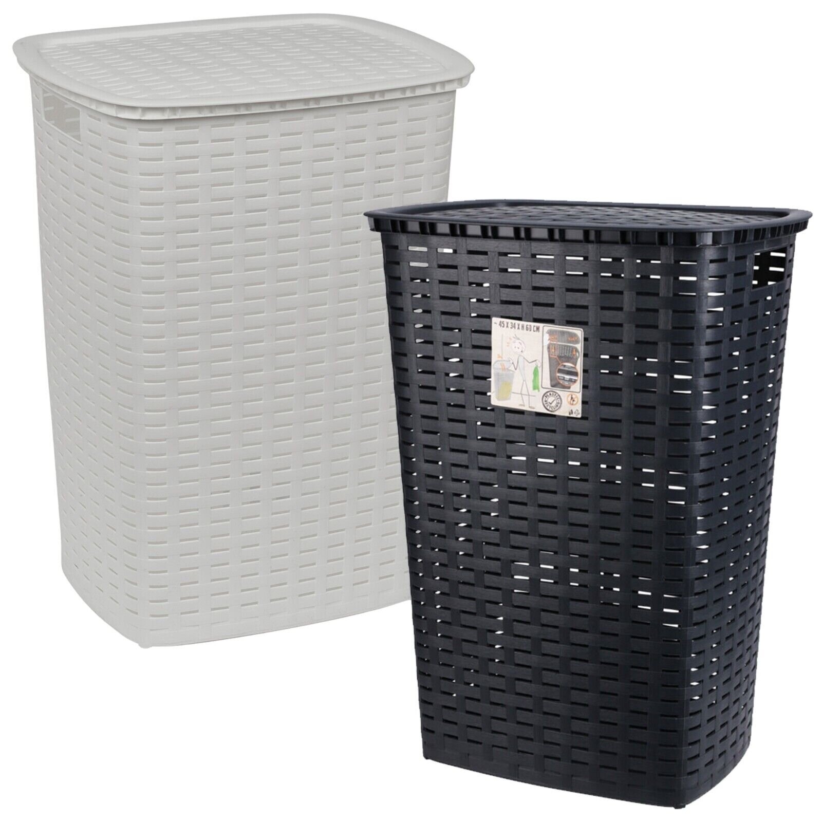 53L Plastic Rattan Style Laundry Clothes Washing Storage Basket Hamper ...