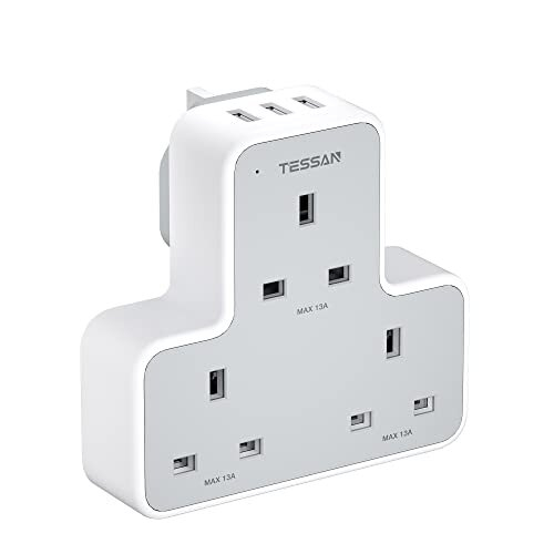 3 Way Plug Adapter, TESSAN Wall Plug Extender with 3 USB, Multiplug ...