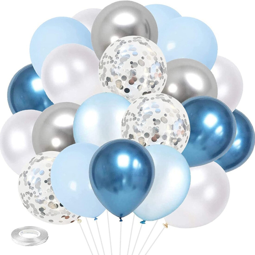 Blue Silver White Balloons Pack of 60, Metallic Blue Silver Birthday ...