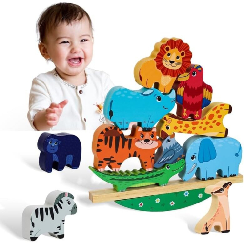Wooden Animal Stacking Toy Building Stacking Blocks Montessori Toy Fine ...