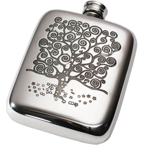 4oz Pocket Hip Flask in Pewter with Tree of Life Tree Design Embossed ...