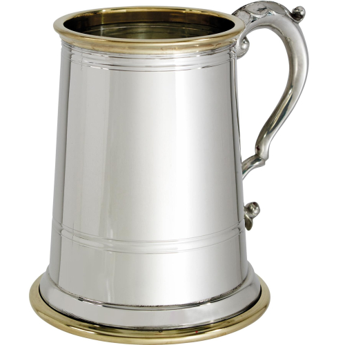Pewter Glass Bottom Tankard 1 Pint Wortley with Brass Detail Pure Heavy ...