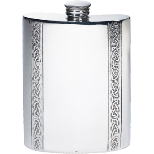 Hip Flask Kidney Shaped Pewter 6oz Double Vertical Celtic Bands Bright ...