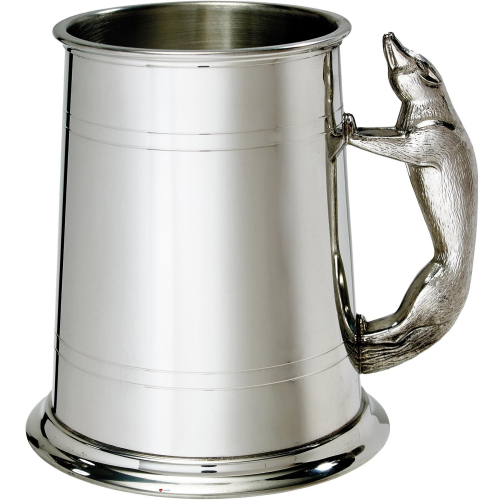 Pewter Tankard 1 Pint Plain Double Lines Fox Handle Pure Heavy Gauge ...