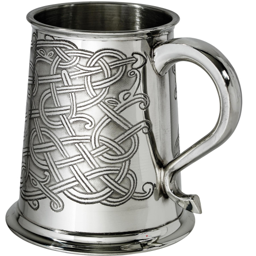 Pewter Tankard with Celtic Knot Design Swan Handle Pure Heavy Gauge ...