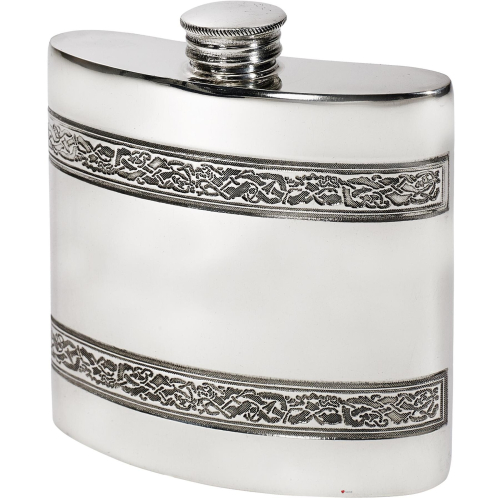 4oz Pewter Pocket Kidney Shaped Hip Flask Horizontal Scottish Celtic ...
