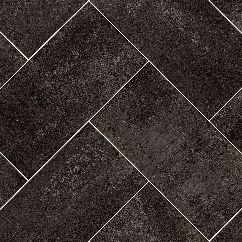 (2m(6'6") X 3m(9'9")-6m², Black Chequers 06) Stone Tile Effect NonSlip Lino Vinyl Flooring For ...