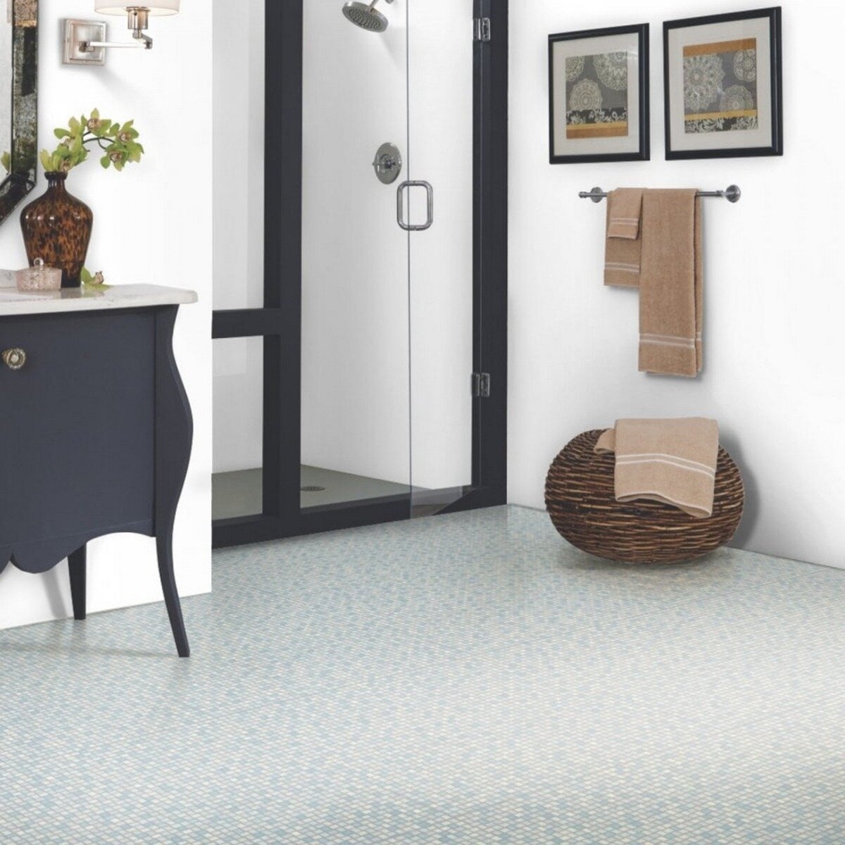 (2m(6'6") X 3m(9'9")-6m², Blue Mini Blocks) Tile Stone Effect Vinyl ...