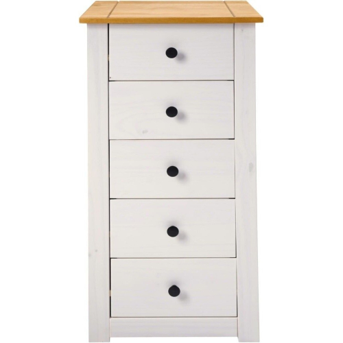 Panama 5 Drawer Narrow Chest in White and Natural Wax Finish on OnBuy