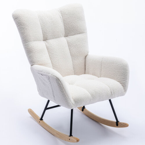 Rocking Chair with Pocket, Soft Teddy Fabric Rocking Chair for Nursery ...