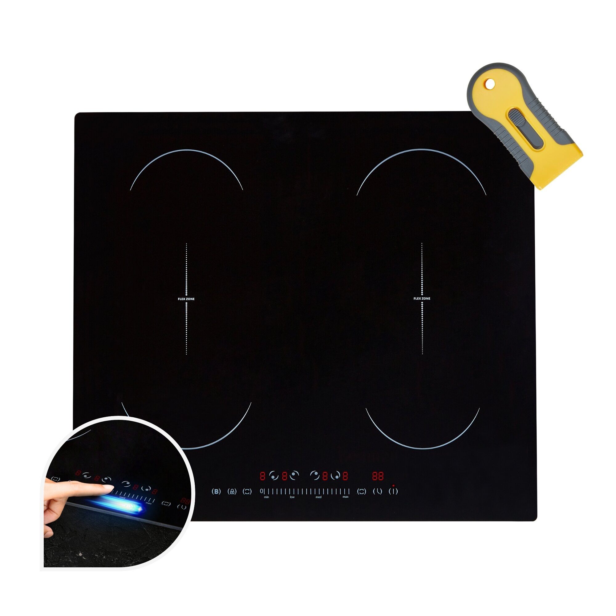 AREBOS induction hob | 7200 W | 4 hobs with 2 double flex zones | with Sensor Touch, timer ...