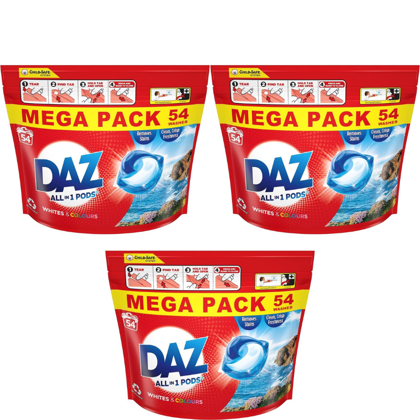 Daz All In one Washing Liquid Capsule White & Colours 54 Washes Pack of ...