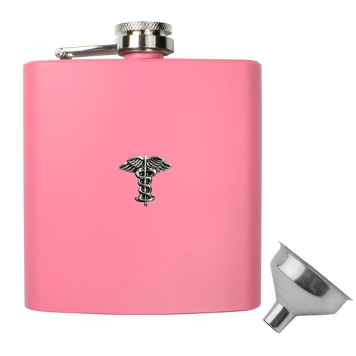 6oz Pink Caduceus Medical Symbol Hip Flask With Filling Funnel on OnBuy