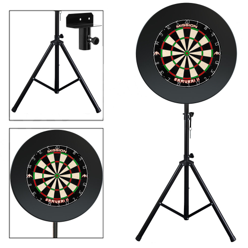 Darts Set with Stand - Mission Samurai 2 Dartboard + Black Surround on ...