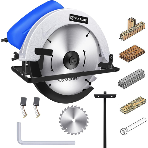 Circular Saw 1500W 5500RPM Electric Circular Saws with Laser Guide 2 Saw Blades(185mm, 24T+ 40T ...