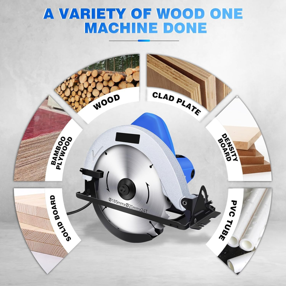 Circular Saw 1500W 5500RPM Electric Circular Saws with Laser Guide 2 Saw Blades(185mm, 24T+ 40T ...