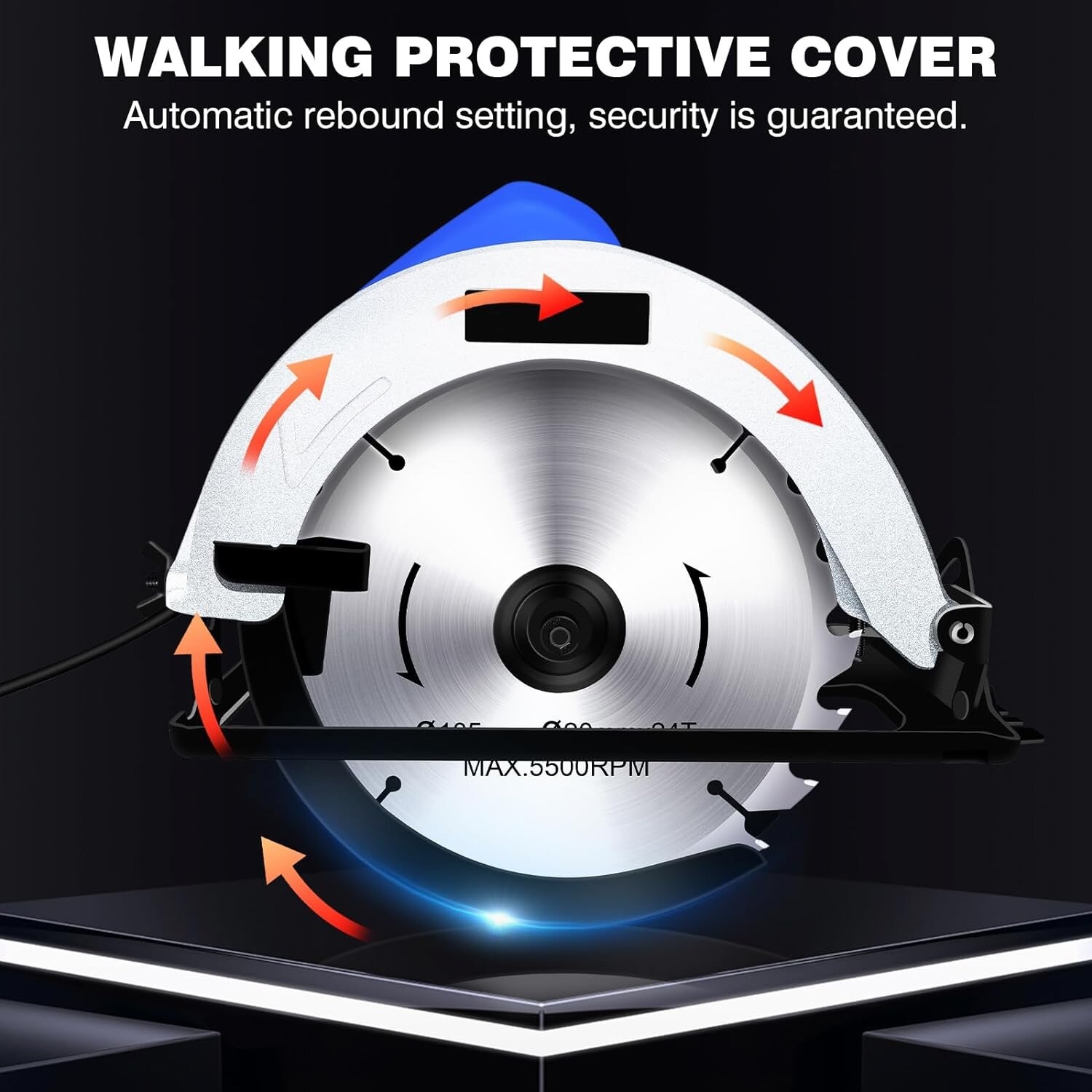 Circular Saw 1500W 5500RPM Electric Circular Saws with Laser Guide 2 Saw Blades(185mm, 24T+ 40T ...