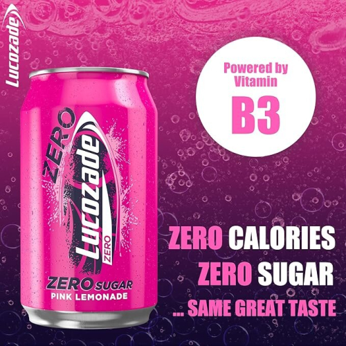 Lucozade Zero Fizzy Drink Pink Lemonade Flavour Sugar Free Low Calorie ...