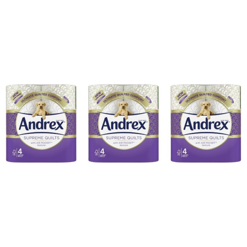 Andrex Supreme Quilts Quilted Toilet Paper 4Roll Pack Of 3 on OnBuy
