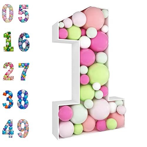 3FT Cardboard Numbers Stand Mosaic Balloon Frame Number 1 Marquee Light ...