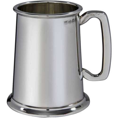 1 Pint Pewter Superior Plain Tankard Square Handle and Glass Base Pure ...